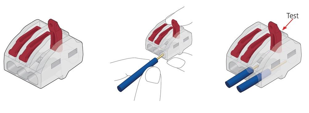 Push-in wire connectors for electricians