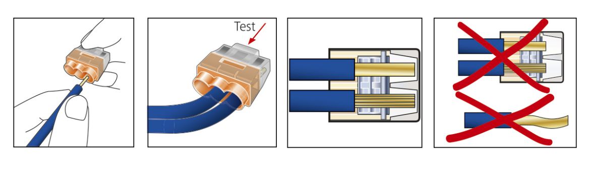 Push-in wire connectors for electricians
